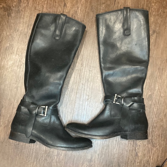 Frye | Shoes | Frye Genuine Leather Black Womans Belted Riding Tall Black Boots Size 65 | Poshmark